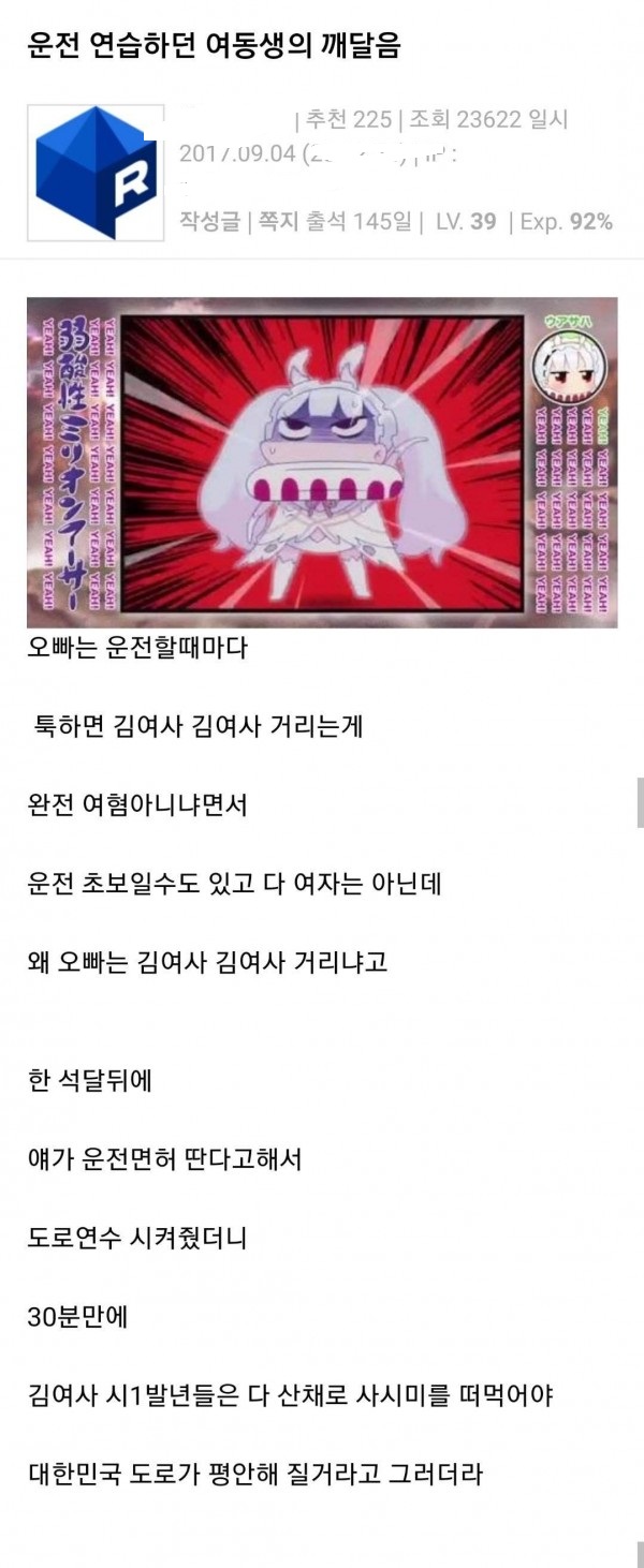 운전 연습하던 여동생의 깨달음 - 스카이파크